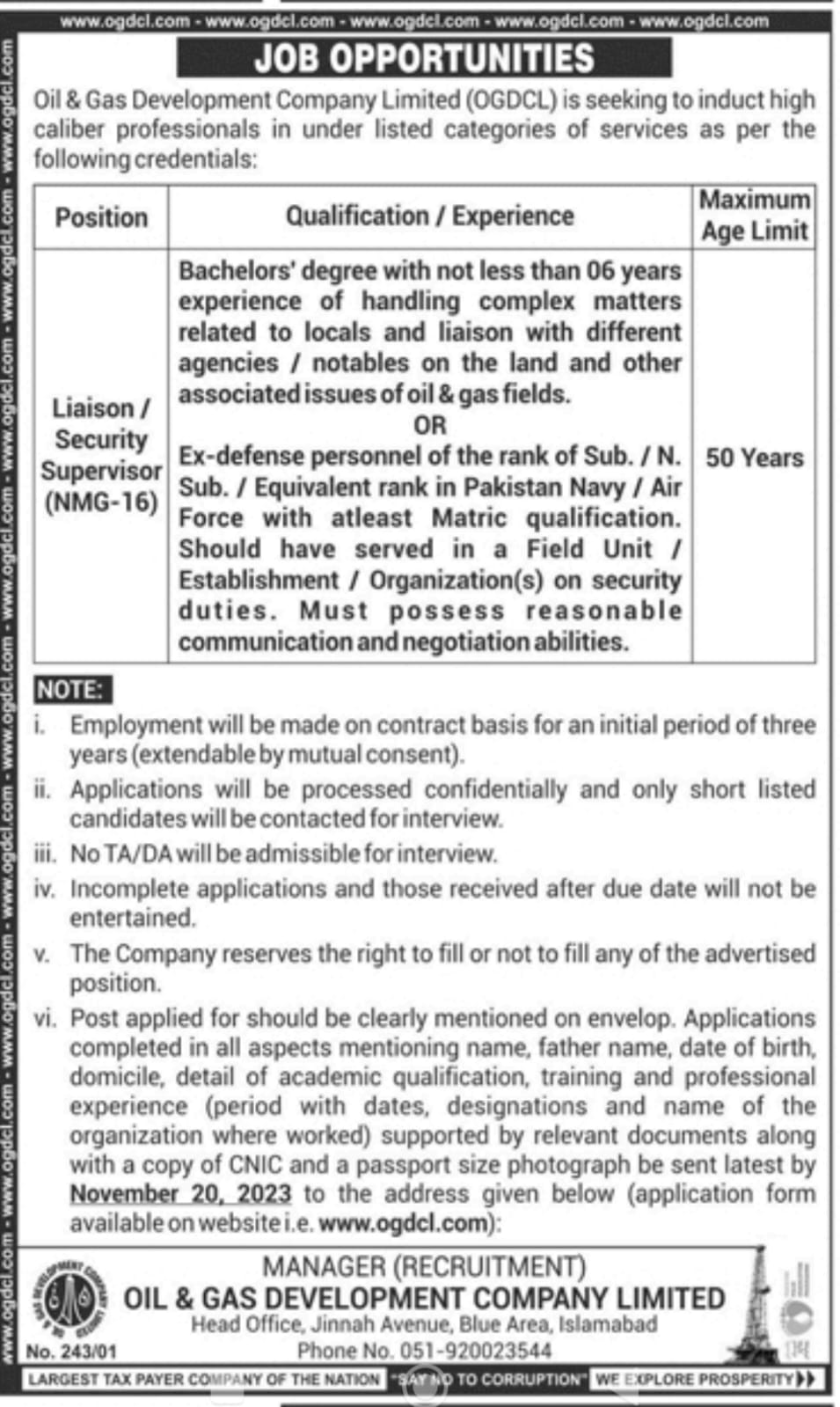 Oil and Gas Development Company OGDCL November Jobs 2023