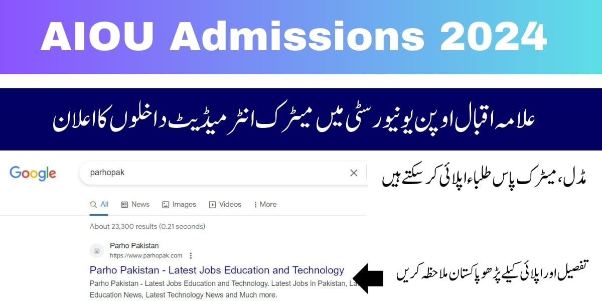 AIOU Spring Semester Admissions 2024 For Matric and Intermediate