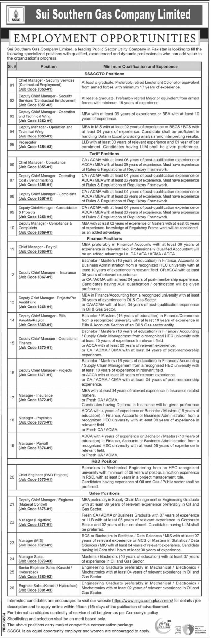 Sui Southern Gas Company SSGC September Jobs 2024 Apply Online
