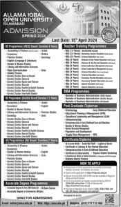 Allama Iqbal Open University AIOU Admissions Spring 2024