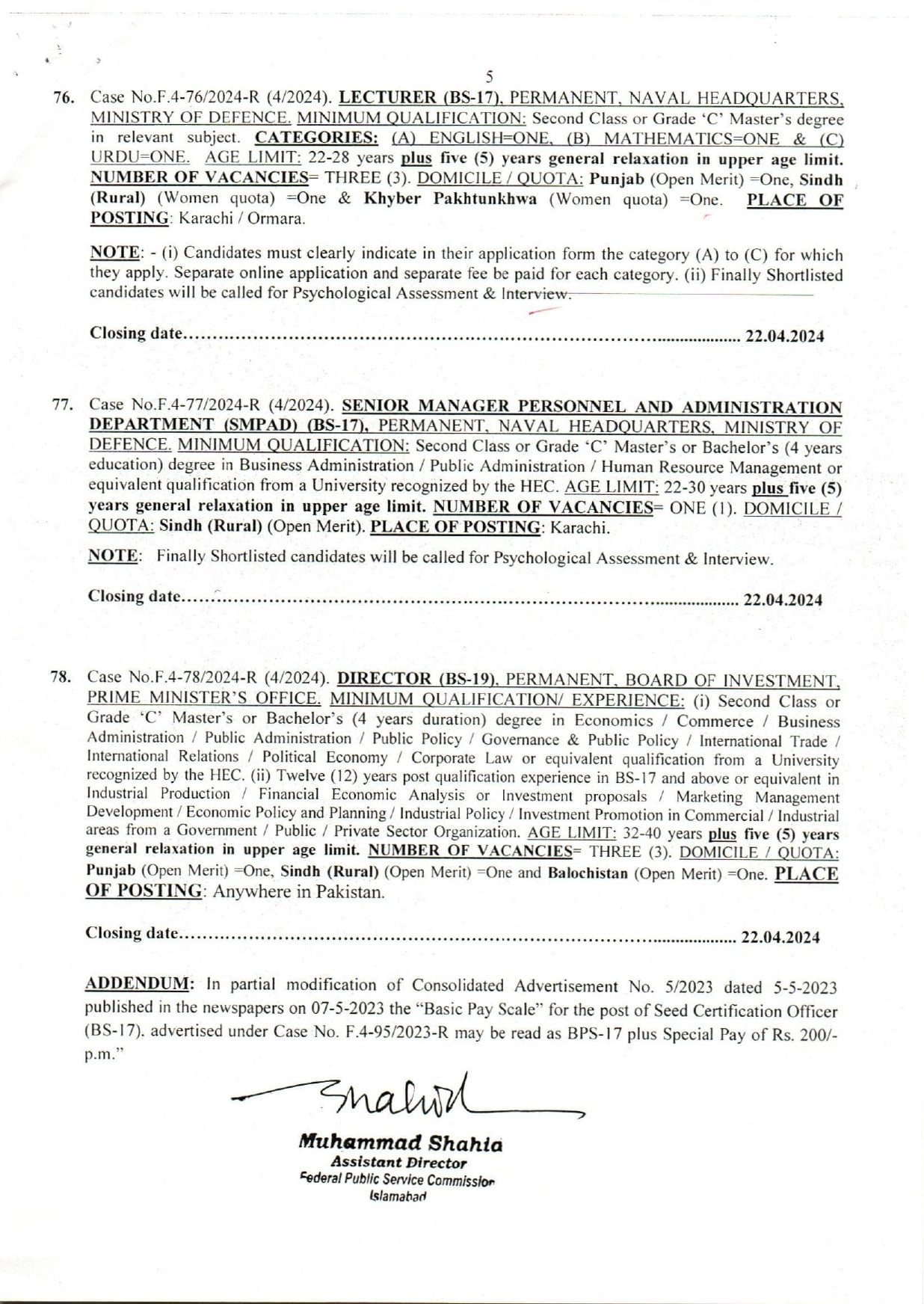 FPSC Jobs 2024 Consolidated Advertisement No 04/2024
