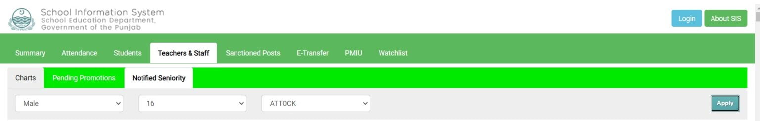 Check Notified Seniority Number on SIS Portal - Punjab School Education ...