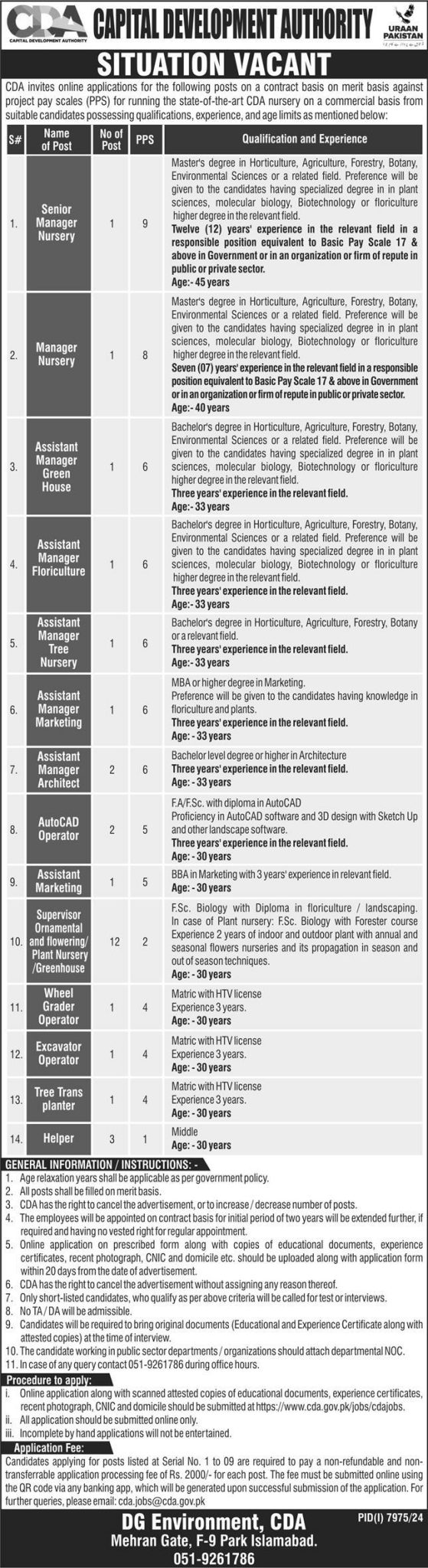 Capital Development Authority CDA Jobs 2025 Apply Online